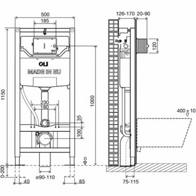 OLI 120 ECO пневматика для подвесного унитазас креплением 879235/879593 ...